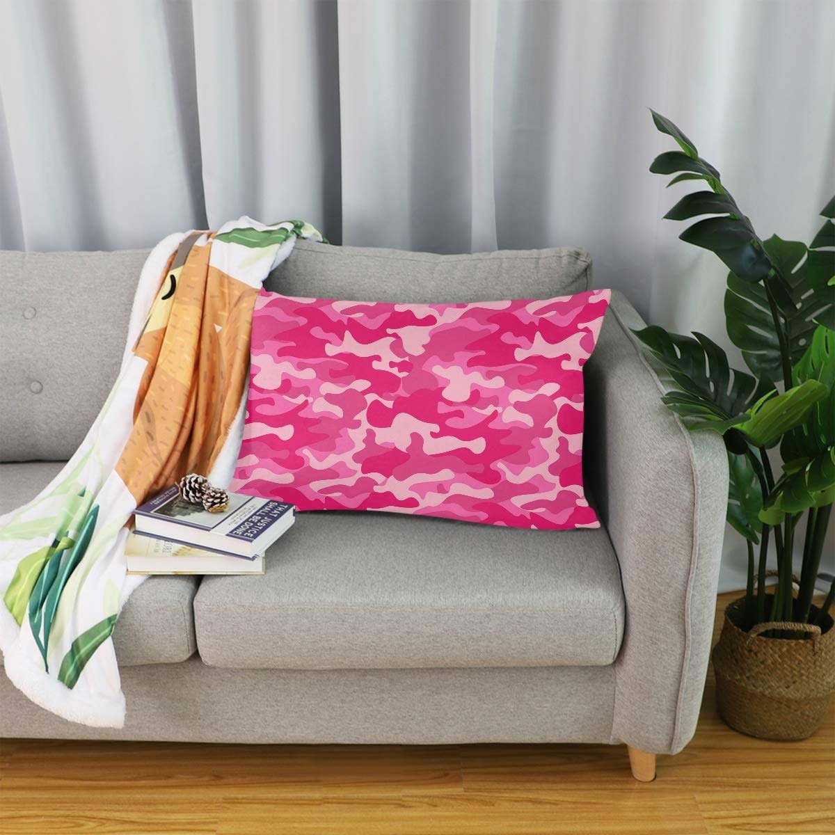 Enzenon Pillow Case Standard Size with Zipper Cotton Print Camouflage Pink Super Soft Cozy Pillow Cover 16x24 Inche