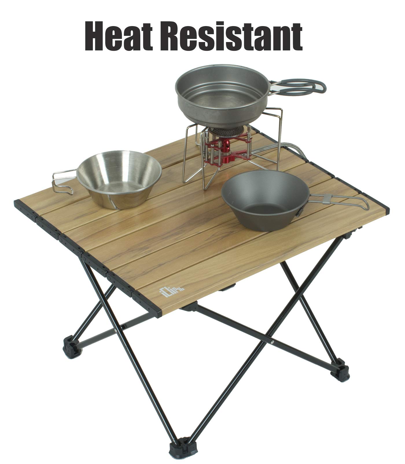 iClimb Ultralight Compact Camping Folding Table with Carry Bag (Nature- S)