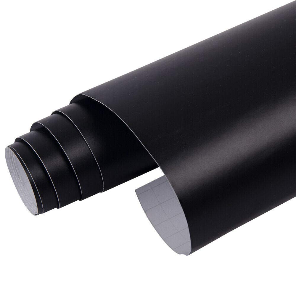 LZLRUN Matte Black Vinyl Wrap Self Adhesive Air Release Bubble - Outdoor Rated for Automotive Use - 12" x 60" Knife + Hand Tool (1FT X 5FT)