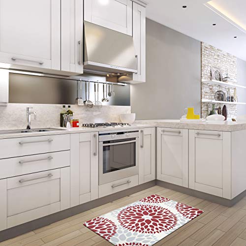 Rugshop Modern Floral Circles Anti Fatigue Standing Mat 18" x 30" Red