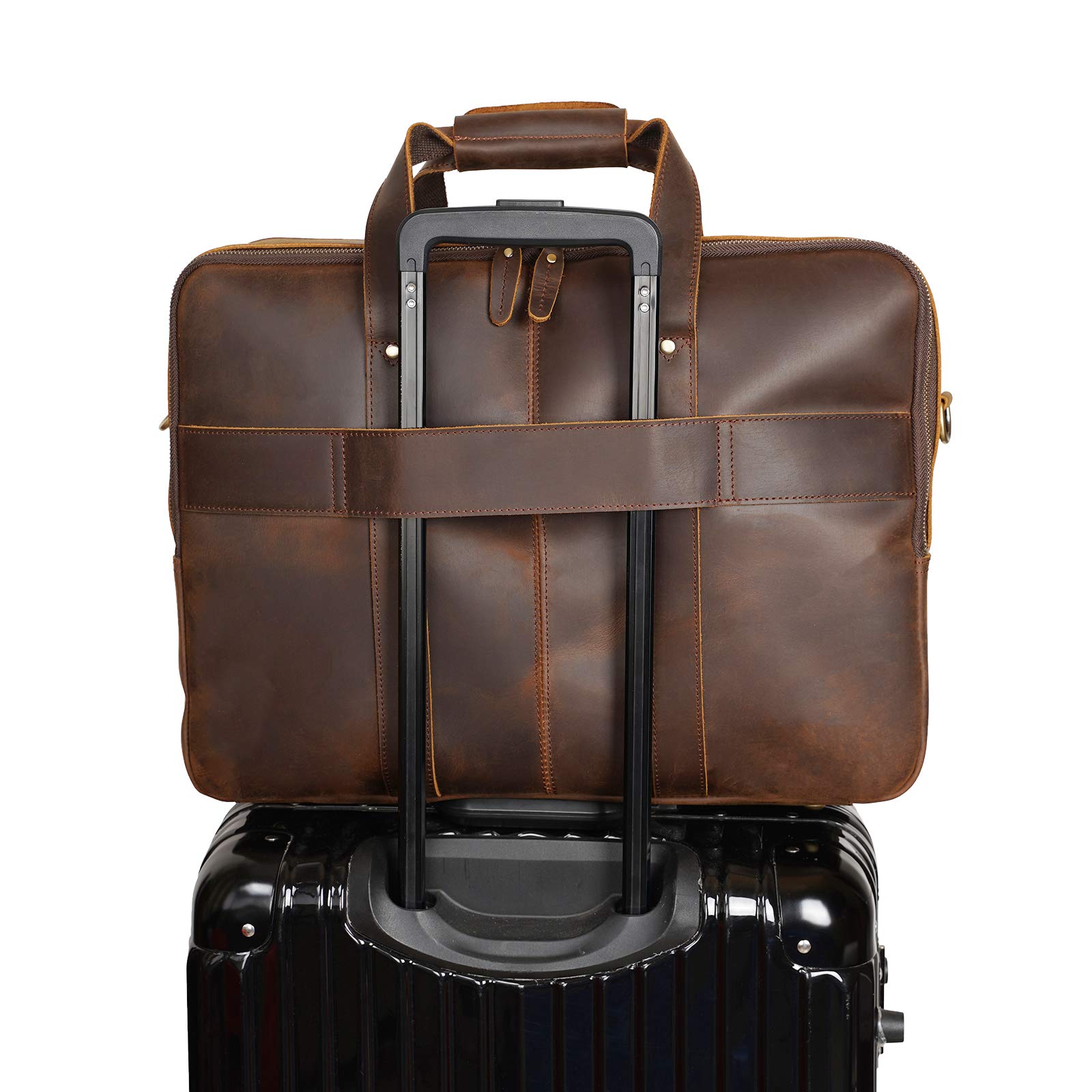 Polare X-Large 18" Full Grain Leather Briefcase For Men Business Travel Case Messenger Bag Fits 17.3" Laptop (Brown)