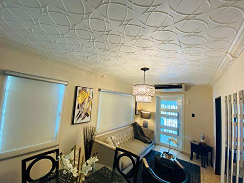 A La Maison Ceilings R82 Circles and Stars Foam Glue-up Ceiling Tile (128 sq. ft./Case), Pack of 48, Plain White