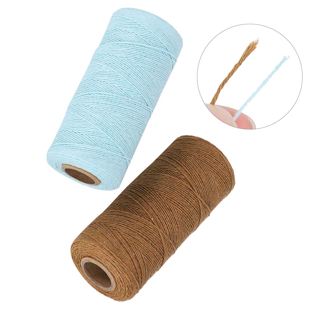 GLOGLOW 2 Rolls Warp Thread Warp Yarn Pure Cotton Yarn Tensile Resistant 8/4 Warp Thread for Knitting Tatting Carpet Tapestry(Brown + Light Blue)
