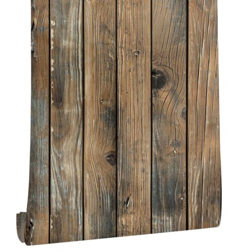 Distressed Wood Wallpaper Contact Paper 17.71In X 196In Self-Adhesive Vintage Wood Wallpaper Peel and Stick Reclaimed Wallpaper Vinyl Waterproof Removable Rustic Wood Wallpaper for Shelf