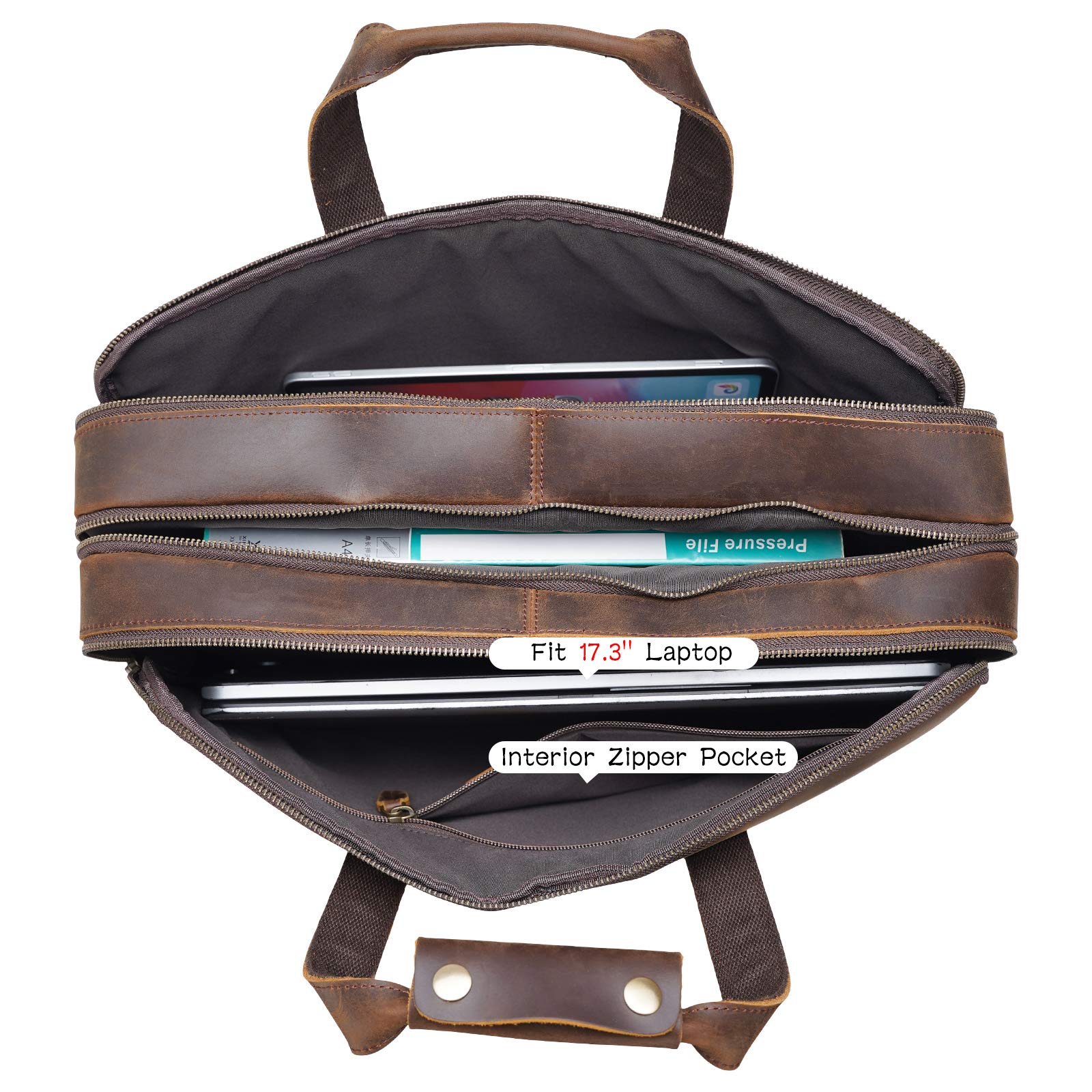 Polare X-Large 18" Full Grain Leather Briefcase For Men Business Travel Case Messenger Bag Fits 17.3" Laptop (Brown)
