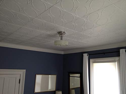 A La Maison Ceilings R82 Circles and Stars Foam Glue-up Ceiling Tile (128 sq. ft./Case), Pack of 48, Plain White