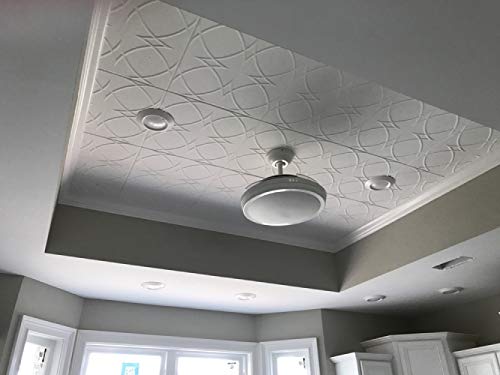 A La Maison Ceilings R82 Circles and Stars Foam Glue-up Ceiling Tile (128 sq. ft./Case), Pack of 48, Plain White