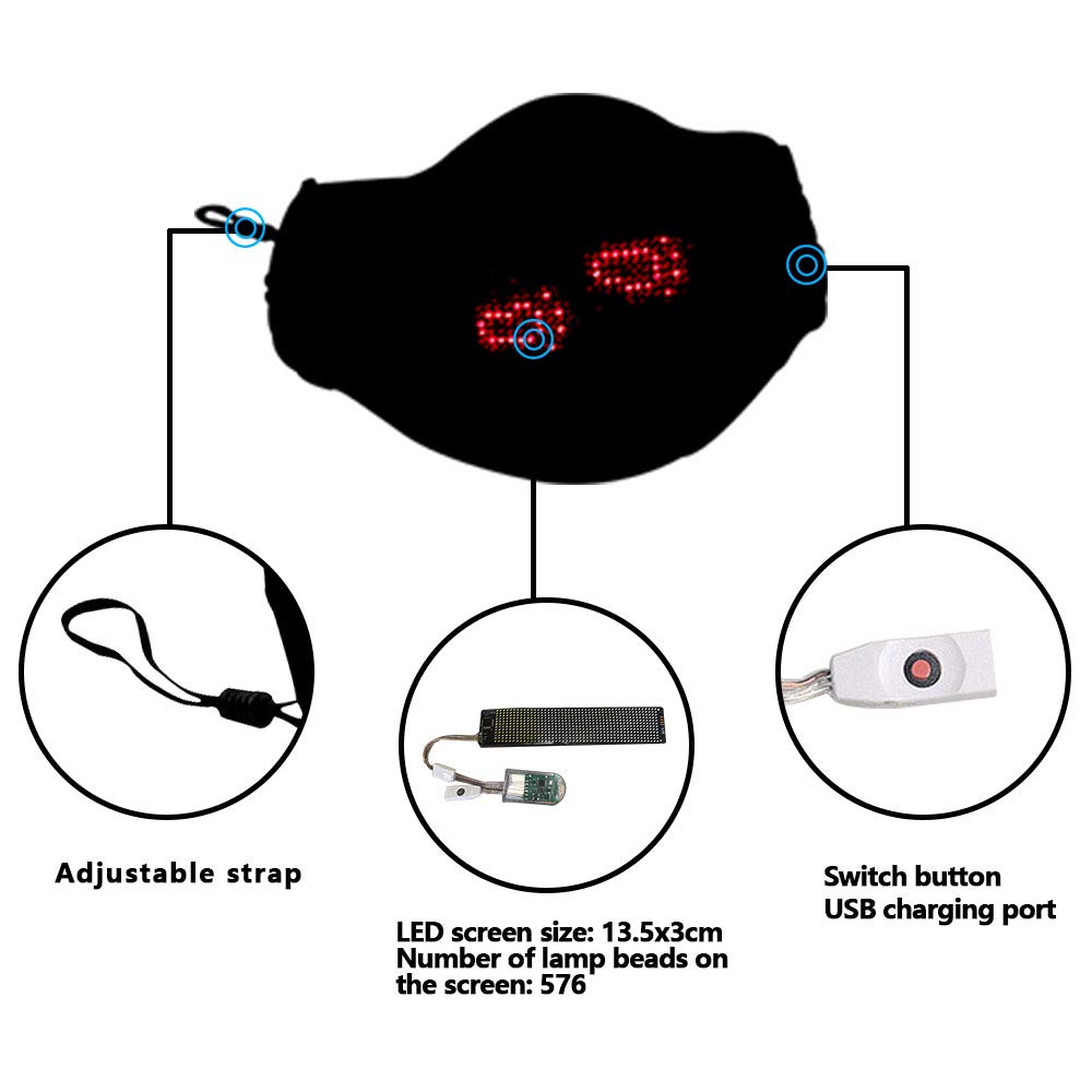 AINSKO LED Luminous Mask, Programmable Face Mask, Rechargeable Bluetooth Mask, Smartphone App Control Scrolling Colourful Display