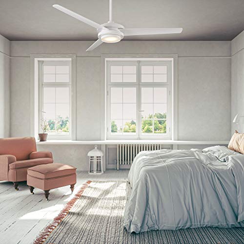 WAC Smart Fans Geos Indoor and Outdoor 3-Blade Ceiling Fan 60in Matte White with 3000K LED Light Kit and Remote Control works with Alexa and iOS or Android App