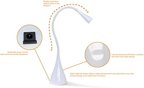 Newhouse Lighting NHGS-LED-WH Gooseneck LED Desk Lamp, USB Charging, Touch Dimming, 4.5" x 26" x 4.5", White