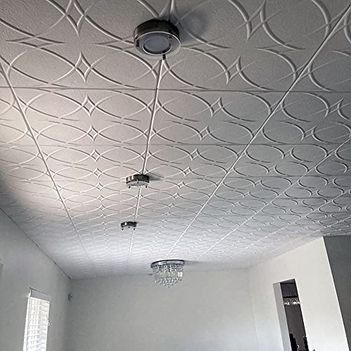 A La Maison Ceilings R82 Circles and Stars Foam Glue-up Ceiling Tile (128 sq. ft./Case), Pack of 48, Plain White
