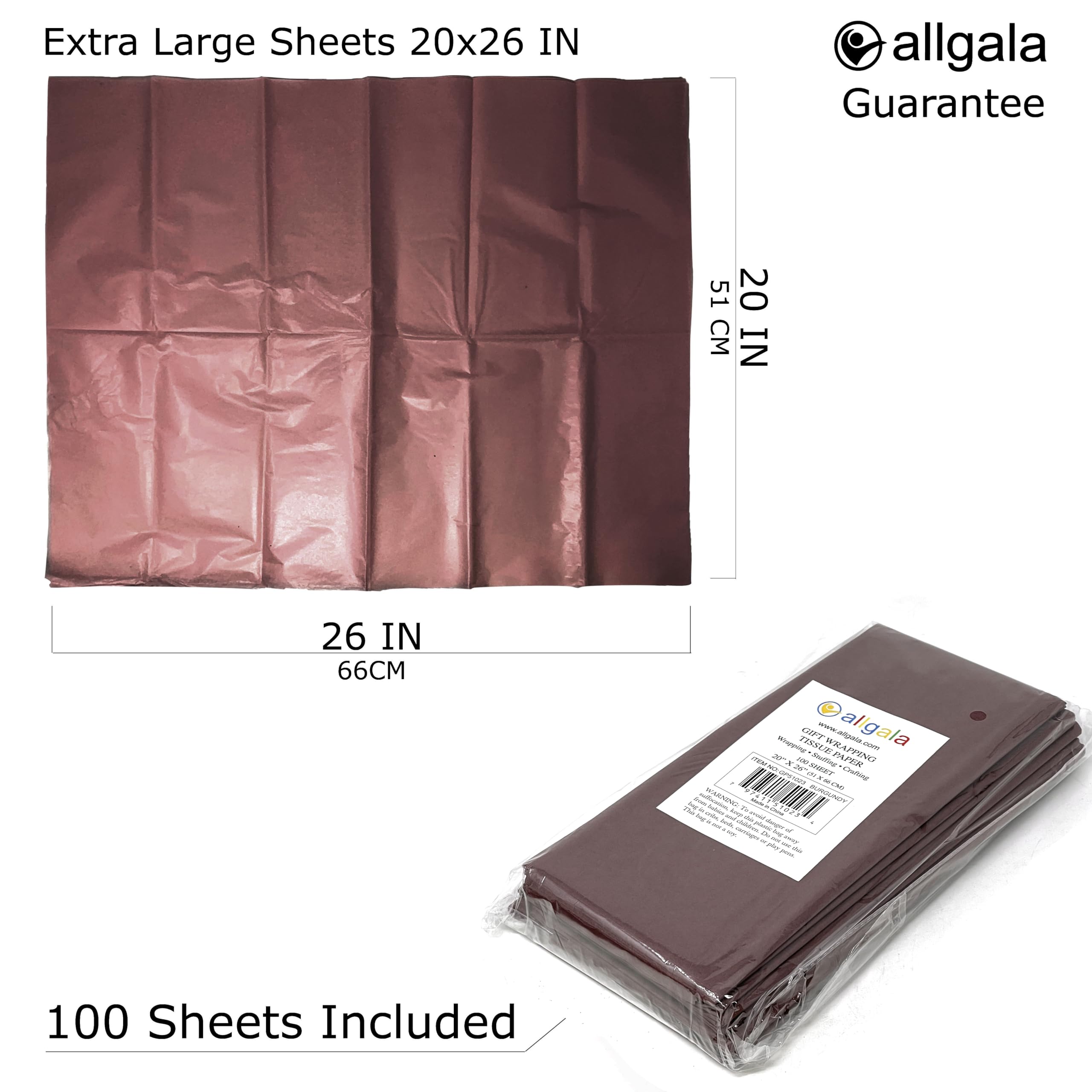 Allgala Brown 20x26 Inch 100-Sheet Tissue Paper for Gift Wrapping, Crafts, and Party Decorations