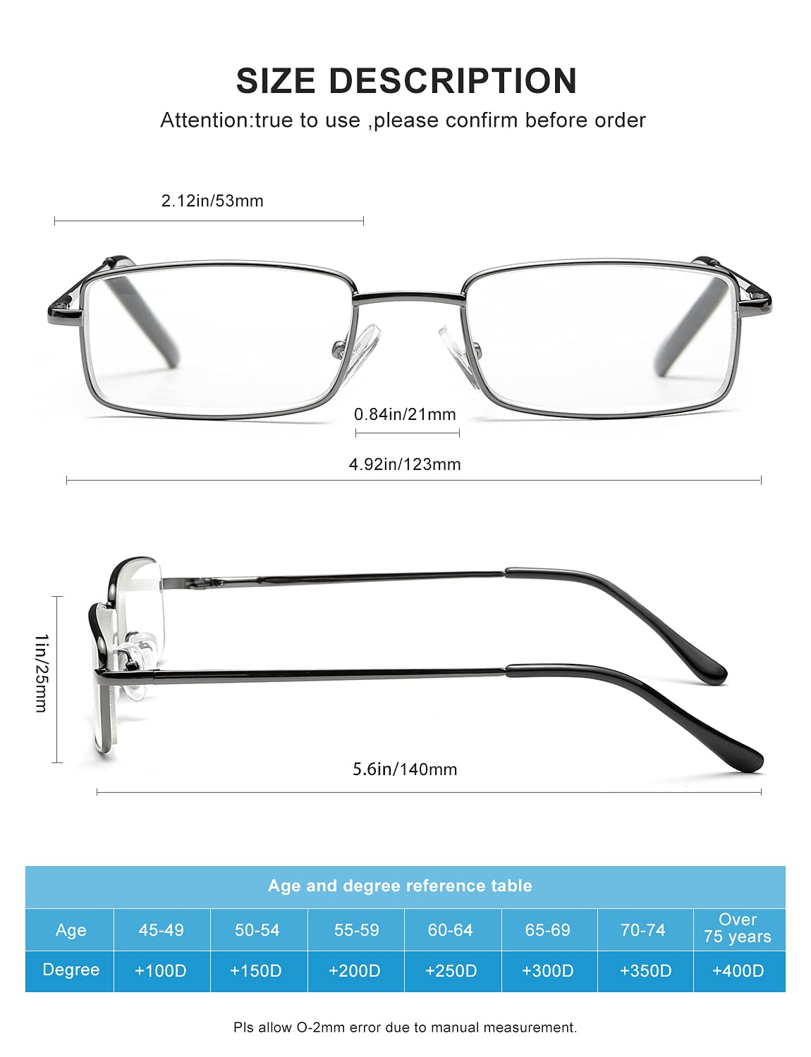 OKH 3 Pack Stainless Reading Glasses 2.50, Metal Frame Blue Light Blocking UV Protection Readers for Men