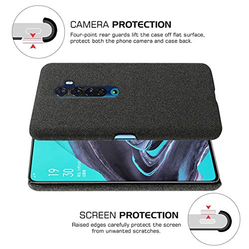 LUSEHNG Case for Oppo Reno2, Solid Color Canvas Smartphone Cover for Oppo Reno2, Slim Duaable Lightweight - Black