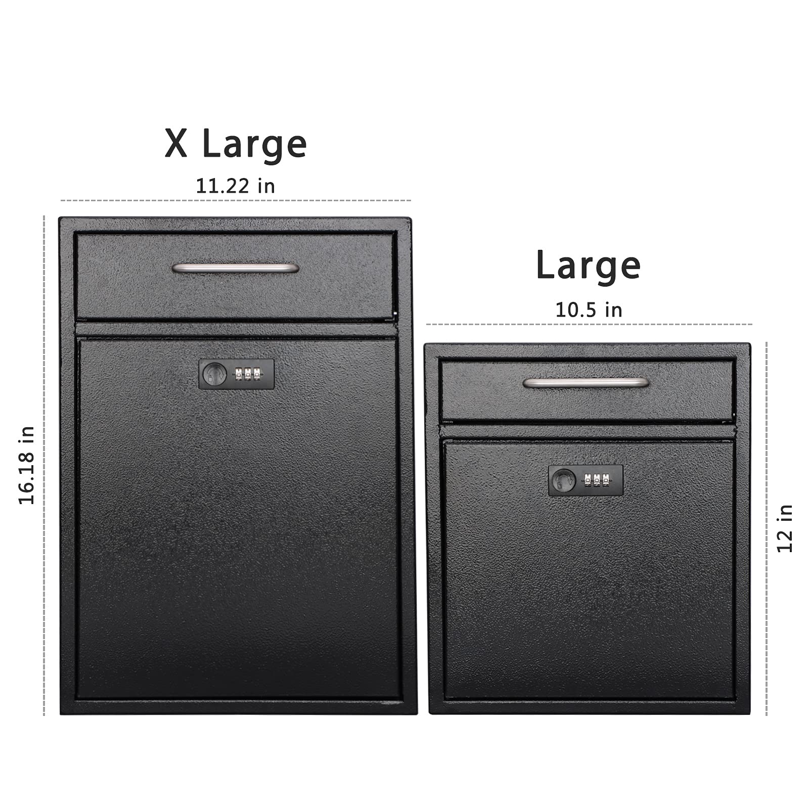KYODOLED Steel Combination Lock Mail Boxes Outdoor,Locking Wall Mount Mailbox,Security Key Drop Box,12H x 10.51L x 4.68W Inches,Black Large