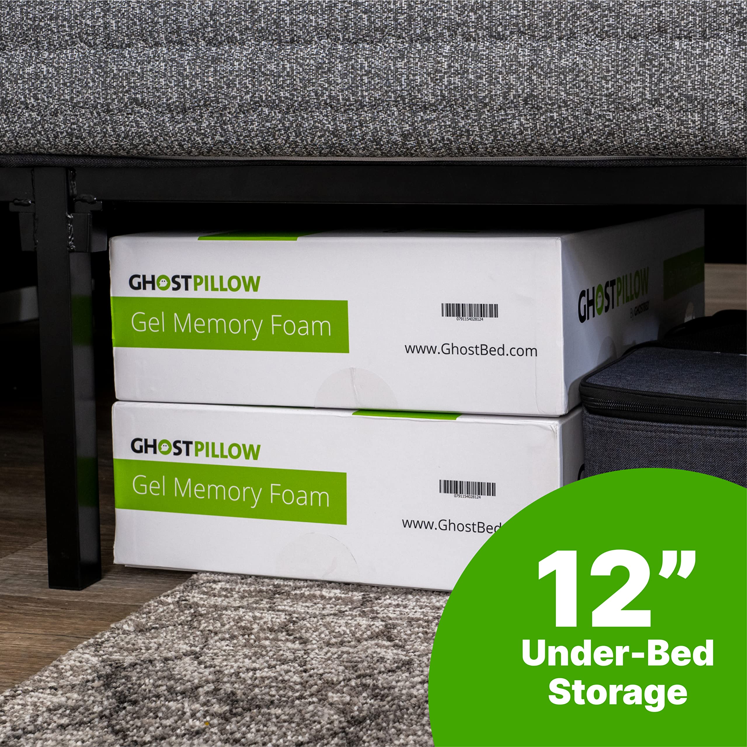 GhostBed Mattress Foundation & Box Spring in One - Metal Platform Bed Frame with Steel Slat Support, Fabric Cover & Headboard Brackets - Full