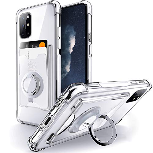 Shields Up for OnePlus 8T Case, 1+8T Case, Minimalist Wallet Case with Card Holder and Ring Kickstand/Stand, [Drop Protection] Slim Protective Cover for OnePlus 8T - Clear