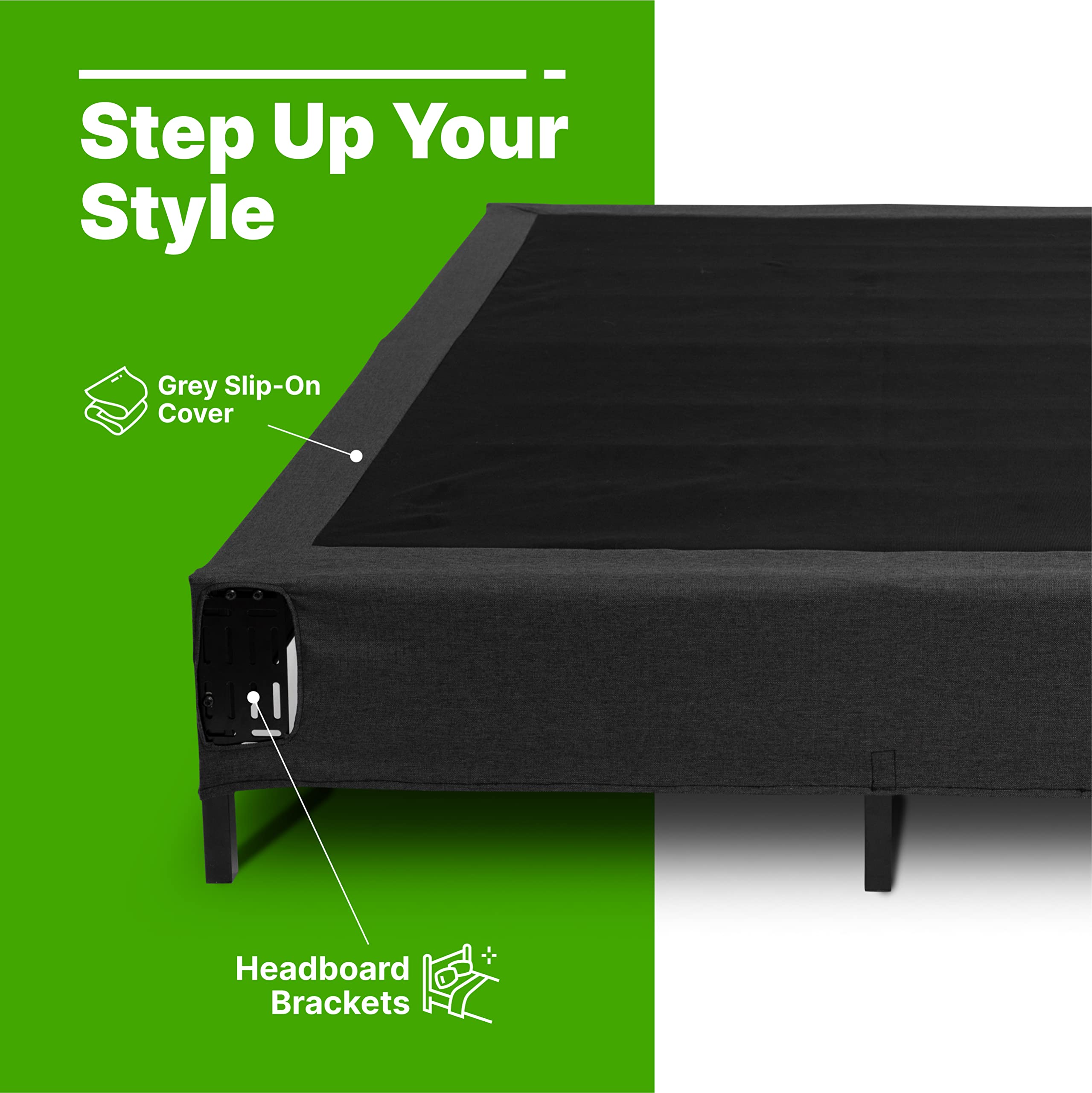 GhostBed Mattress Foundation & Box Spring in One - Metal Platform Bed Frame with Steel Slat Support, Fabric Cover & Headboard Brackets - Full
