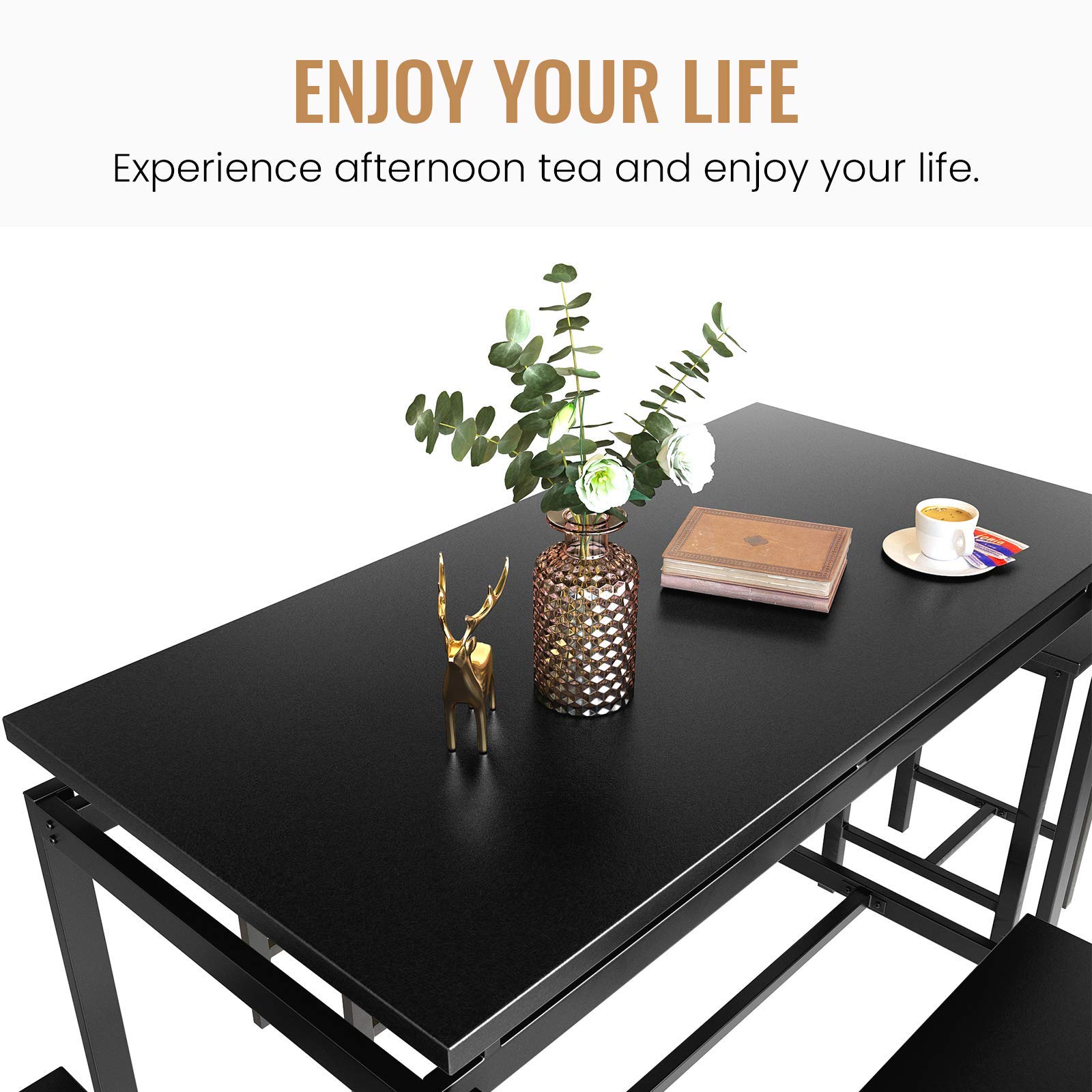 Recaceik 5 PCS Dining Table Set, Modern Kitchen Table and Chairs for 4, Wood Pub Bar Table Set Perfect for Breakfast Nook, Small Space Living Room