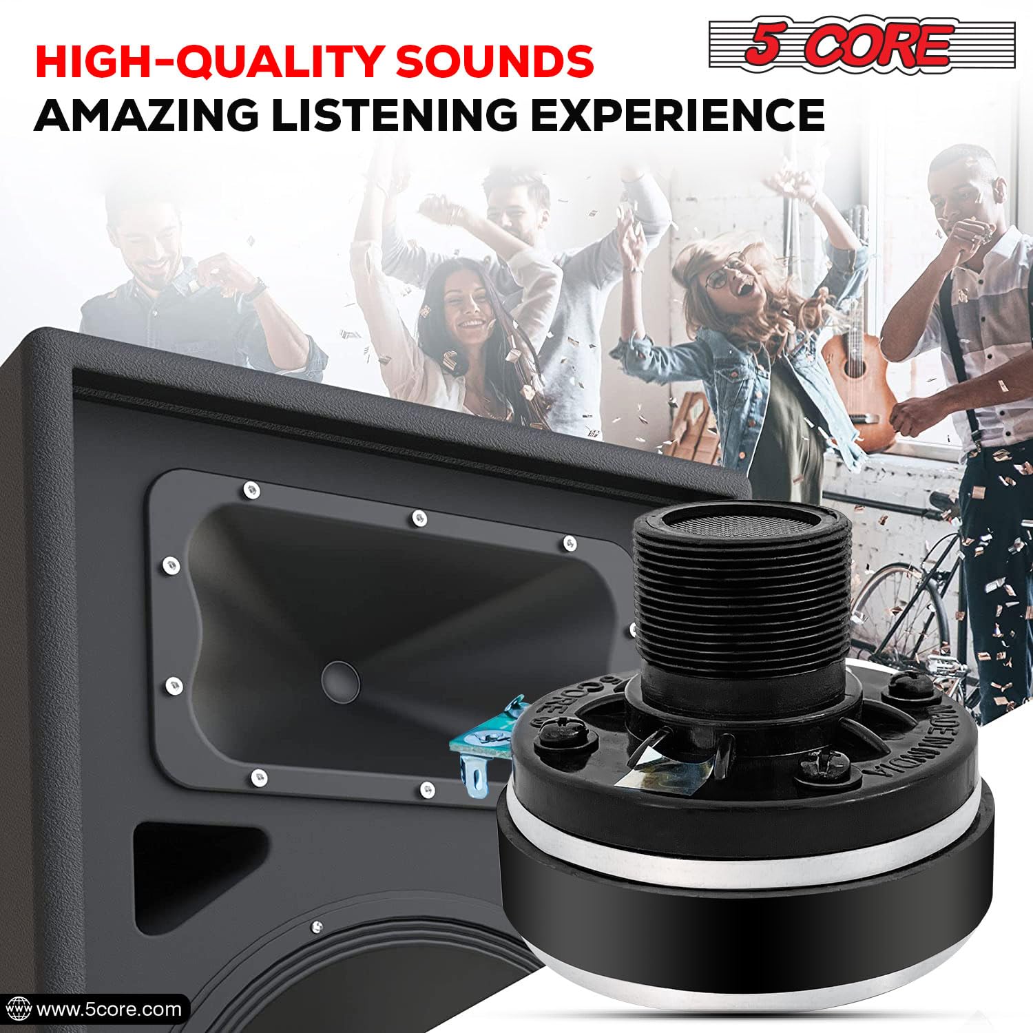 5 CORE Horn Speaker Tweeter Compression Driver Phenolic Diaphragm 1" Inch VC 8 Ohm 200W PMPO Screw On Throat Twist Tweeters High Frequency Car Pro Audio 5C-D26