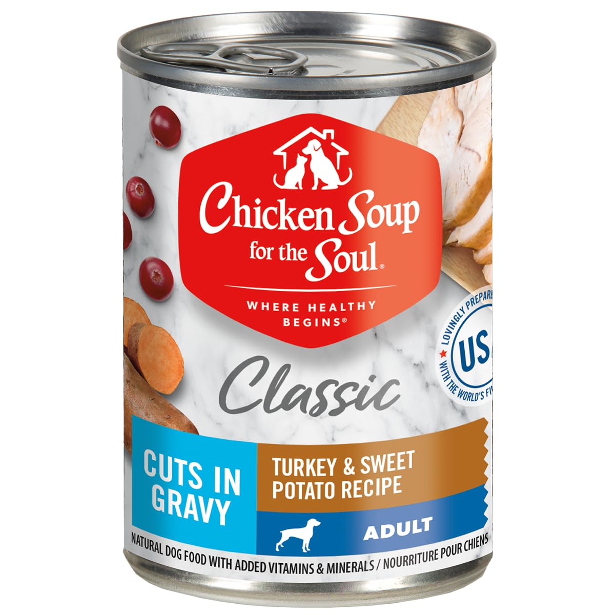 Chicken Soup For The Soul Classic Wet Adult Dog Food, Turkey & Sweet Potato Cuts in Gravy, 13 Ounce Can (Pack of 12) | Soy, Corn & Wheat Free, Canned Dog Food Made with Real Ingredients