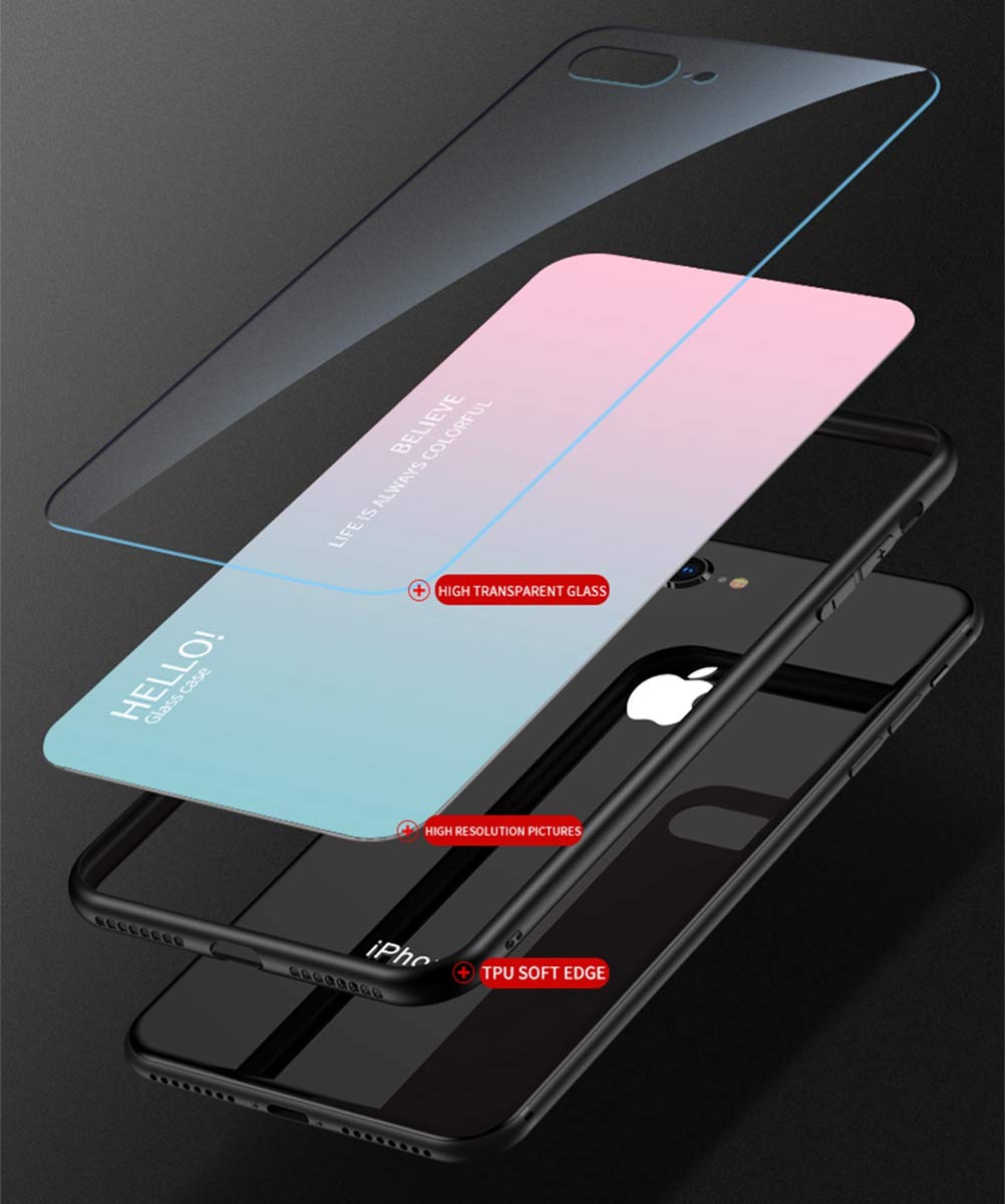 LUSHENG Case for Oppo Reno 2 Z/F, Gradient Color Tempered Glass Back Shell Soft TPU Edge Cover Phone Case, for Oppo Reno 2 Z/F (6.5") - Blue+Black