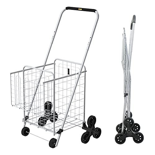 Supenice Grocery Shopping Cart with Wheels Deluxe Stair Climber Utility Cart Easily Collapsible Cart with Tri-Wheels, 66 LBS Capacity, Extended Foam Cover, Trolley for Shopping, Stair, Laundry