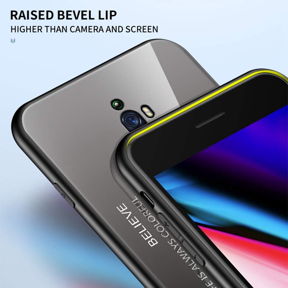 LUSHENG Case for Oppo Reno 2 Z/F, Gradient Color Tempered Glass Back Shell Soft TPU Edge Cover Phone Case, for Oppo Reno 2 Z/F (6.5") - Blue+Black