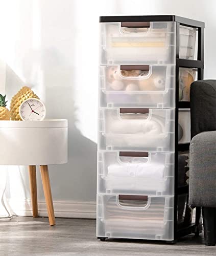 5-Drawer Rolling Storage Cart on Wheels, Clearview Craft Storage Containers Bins, Black Frame & Clear Storage Drawers