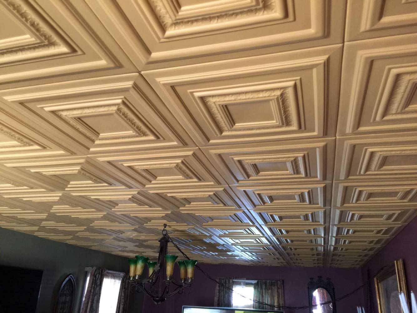 A La Maison Ceilings R31 Chestnut Grove Foam Glue-up Ceiling Tile (128 sq. ft./Case), Pack of 48, Plain White