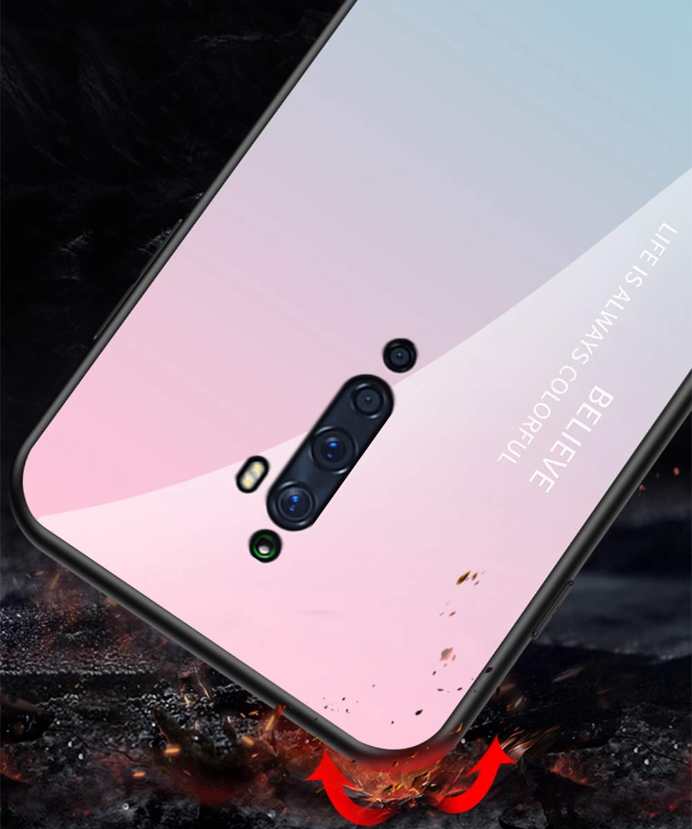 LUSHENG Case for Oppo Reno 2 Z/F, Gradient Color Tempered Glass Back Shell Soft TPU Edge Cover Phone Case, for Oppo Reno 2 Z/F (6.5") - Blue+Black