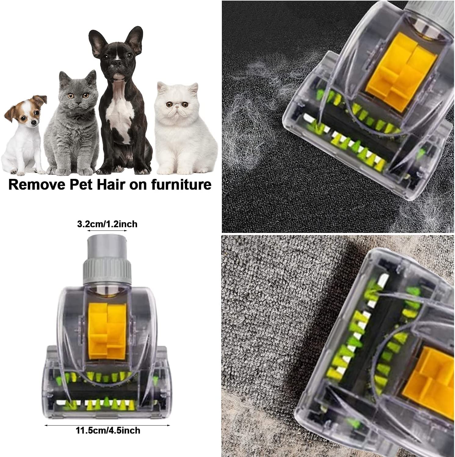Household Cleaning Kit Vacuum Cleaner Accessories & Air Driven Pet Upholstery Turbo Brush Vacuums Nozzle Tool Pet Attachment Swivel Head with 35mm to 32mm Vacuum Attachment Adapter for Shark Miele