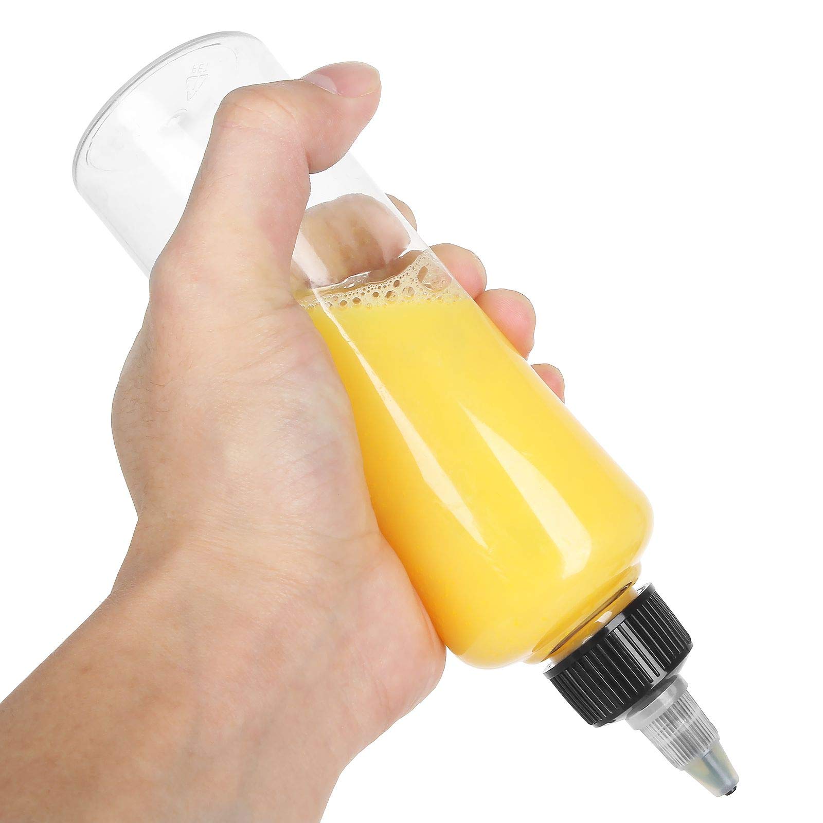 SENENQU 32PCS Round LDPE Plastic Squeeze Bottles Natural Boston Round Bottles Dispensing Bottles with Twist Top Cap for Crafts, Art, Glue and More(4oz, Clear)