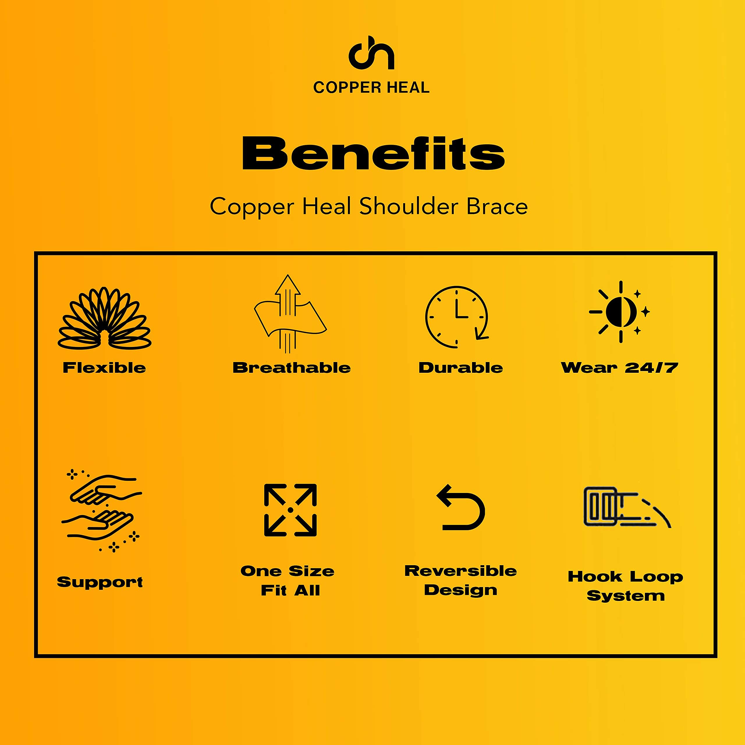COPPER HEAL โ Shoulder Brace Adjustable Compression Copper Sleeve Torn Rotator Cuff Stability support Immobilizer wrap Tendonitis Dislocation Bursitis AC Joint Pain Relief Dislocated Strap