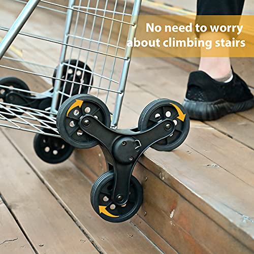 Supenice Grocery Shopping Cart with Wheels Deluxe Stair Climber Utility Cart Easily Collapsible Cart with Tri-Wheels, 66 LBS Capacity, Extended Foam Cover, Trolley for Shopping, Stair, Laundry