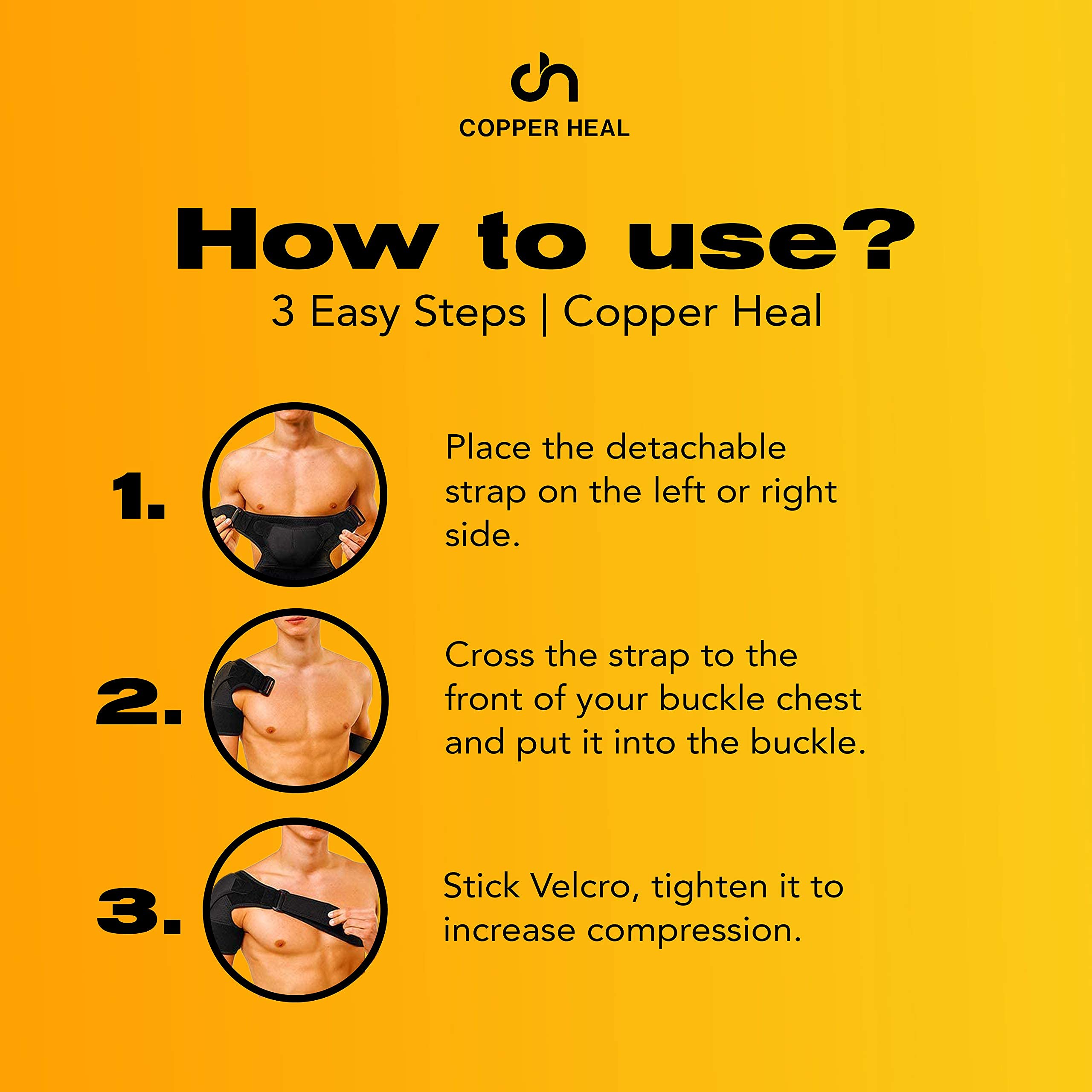 COPPER HEAL โ Shoulder Brace Adjustable Compression Copper Sleeve Torn Rotator Cuff Stability support Immobilizer wrap Tendonitis Dislocation Bursitis AC Joint Pain Relief Dislocated Strap