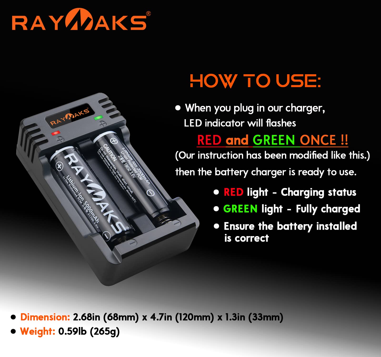 RAYNAKS Total MAX Output Current 4000mAh RC217 Quick Fast Speedy Charger 3.6V 3.7V 4.2V 21700 20700 18650 Circuit Protected Li-ion Rechargeable Batteries (not Included Batteries)