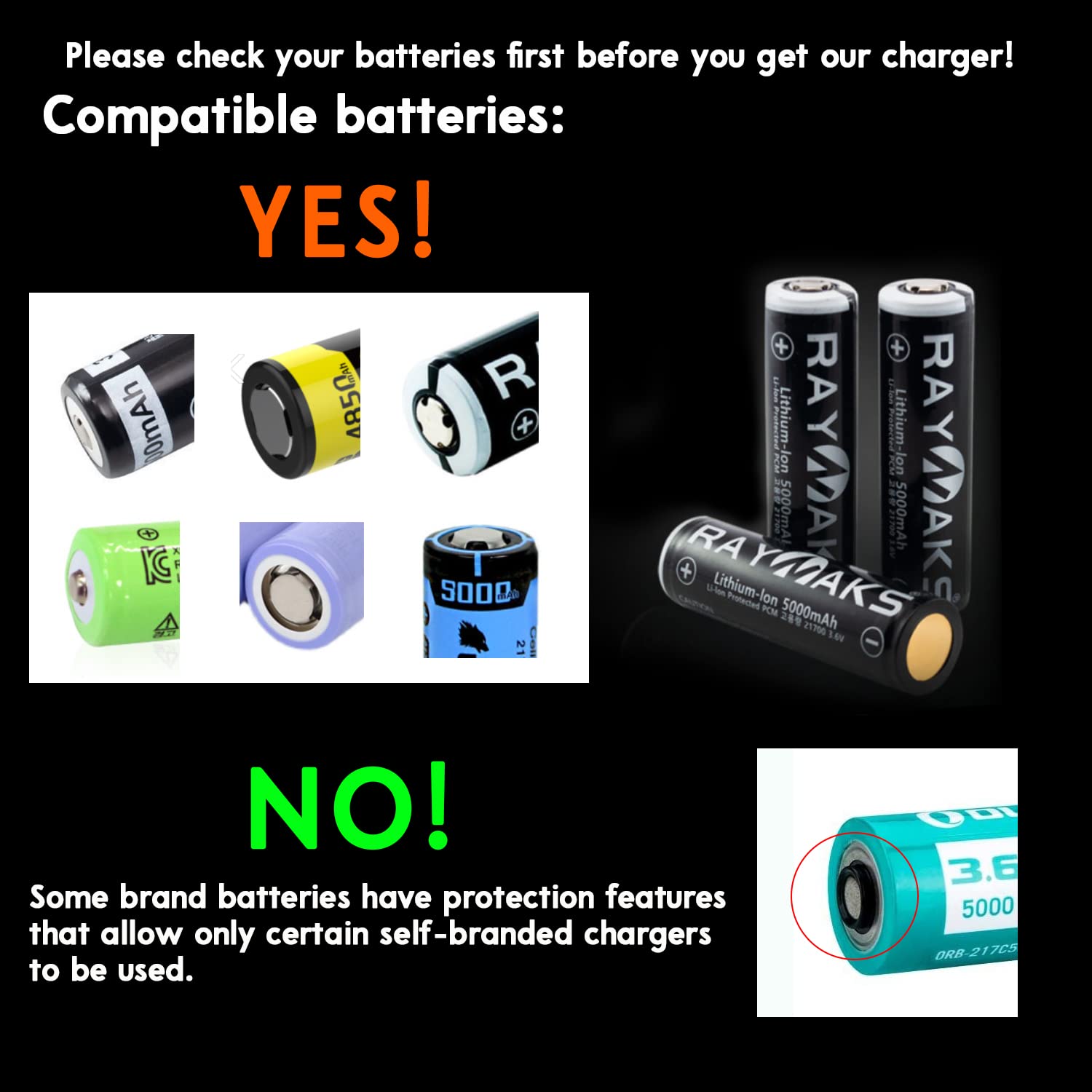 RAYNAKS Total MAX Output Current 4000mAh RC217 Quick Fast Speedy Charger 3.6V 3.7V 4.2V 21700 20700 18650 Circuit Protected Li-ion Rechargeable Batteries (not Included Batteries)