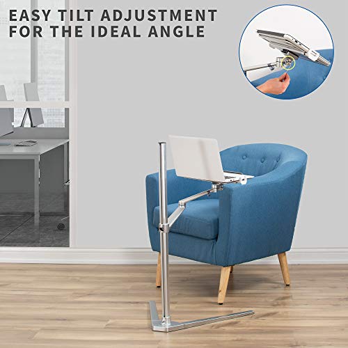 VIVO Aluminum Laptop Floor Stand for 4 to 14 inch Mobile Phones & Tablets, 12 to 17 inch Laptops, Height Adjustable 360 Degree Rotating Arm with Ventilated Tray, Silver STAND-LAP1F
