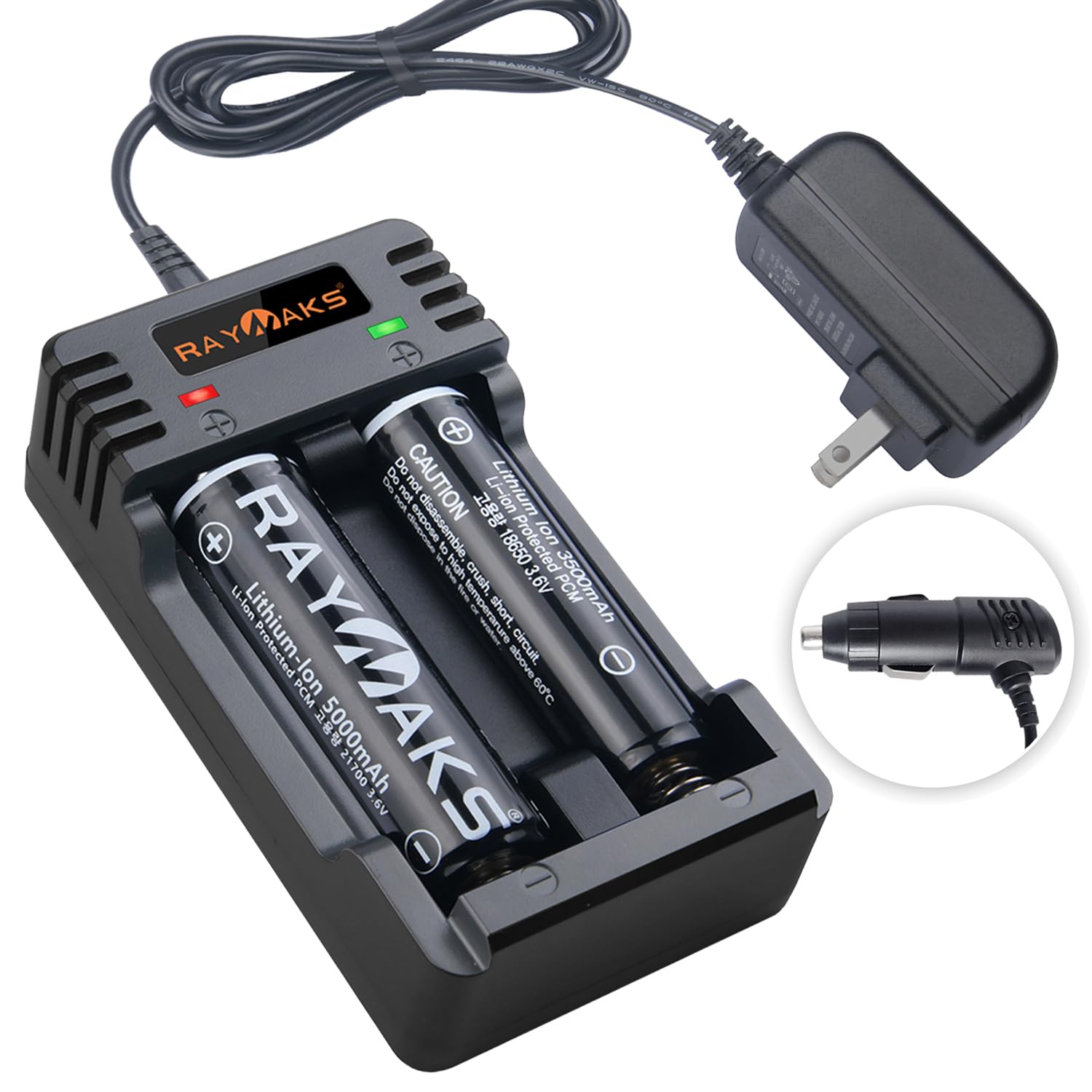 RAYNAKS Total MAX Output Current 4000mAh RC217 Quick Fast Speedy Charger 3.6V 3.7V 4.2V 21700 20700 18650 Circuit Protected Li-ion Rechargeable Batteries (not Included Batteries)
