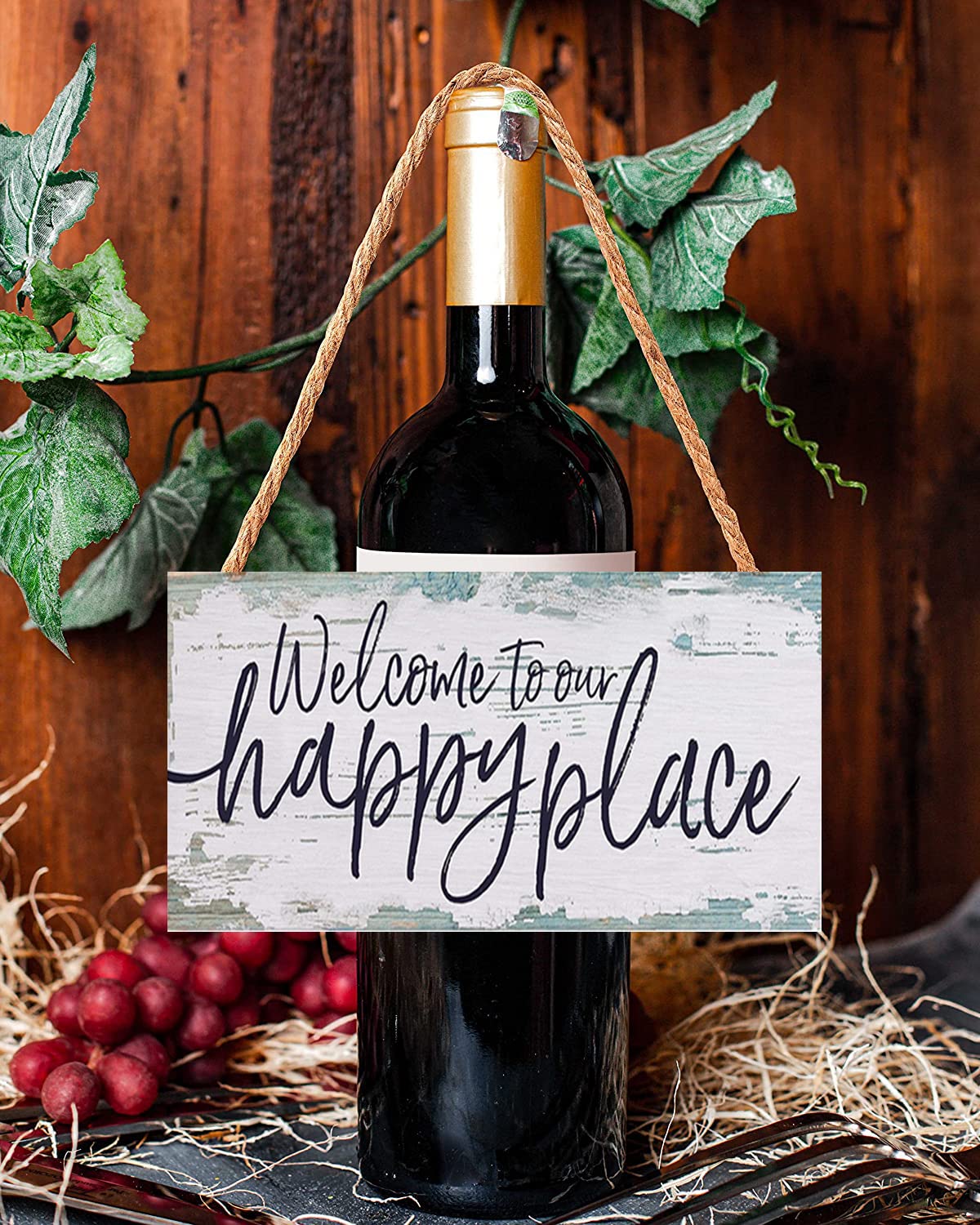 Welcome to our happy place sign decor 6"x12" Wood Hanging Décor for front door home sign
