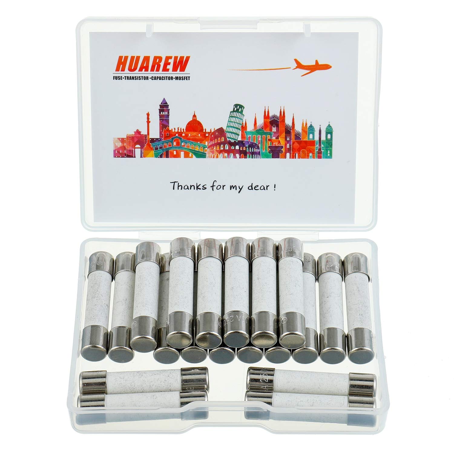 HUAREW T2AL250V 20 Pcs 6x30 mm 0.24 x 1.18 inch Slow Blow Ceramic Tube Fuses 2A 250V