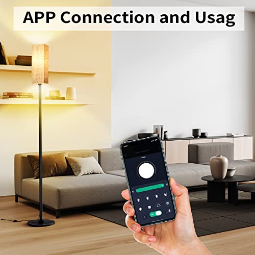 Firturezir Floor Lamp for Living Room, Modern Floor Lamp with Remote Control, Stepless Dimmable 12W Bulb Included, APP Connection and Usage Standing Lamp Tall Lamps for Living Room Bedroom