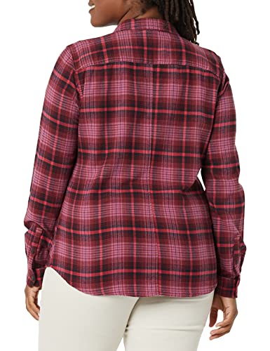 Goodthreads Women's Brushed Flannel Drop-Shoulder Long-Sleeve Shirt, Burgundy Pink Scottish Plaid, Small