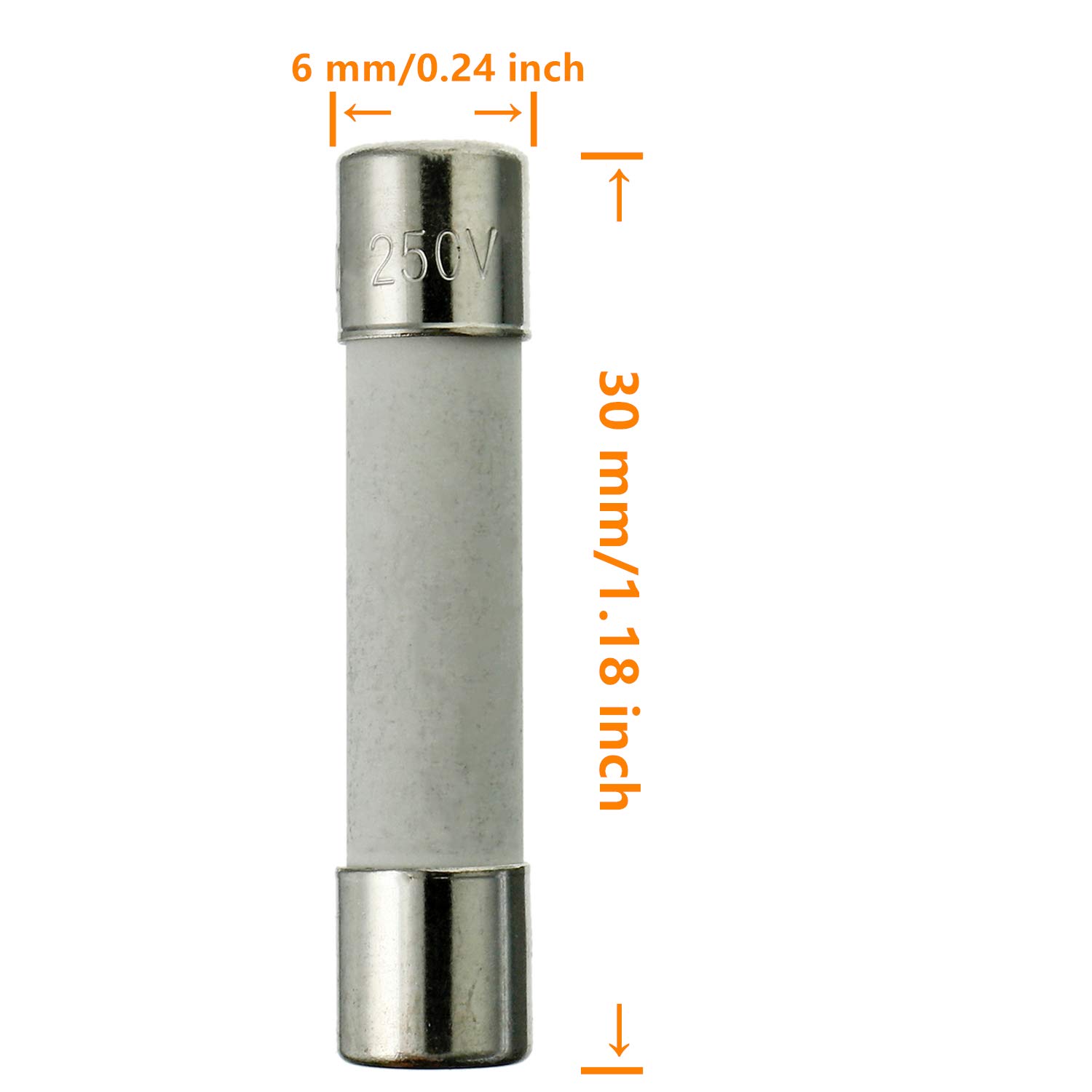 HUAREW T2AL250V 20 Pcs 6x30 mm 0.24 x 1.18 inch Slow Blow Ceramic Tube Fuses 2A 250V