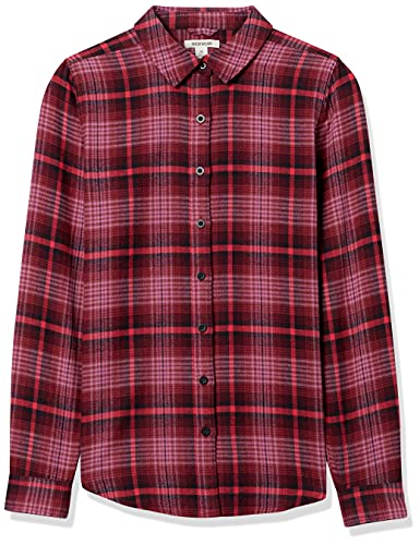 Goodthreads Women's Brushed Flannel Drop-Shoulder Long-Sleeve Shirt, Burgundy Pink Scottish Plaid, Small