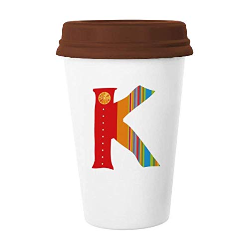 K Alphabet Orange Fruit Cute Pattern Mug Coffee Drinking Glass Pottery Ceramic Cup Lid