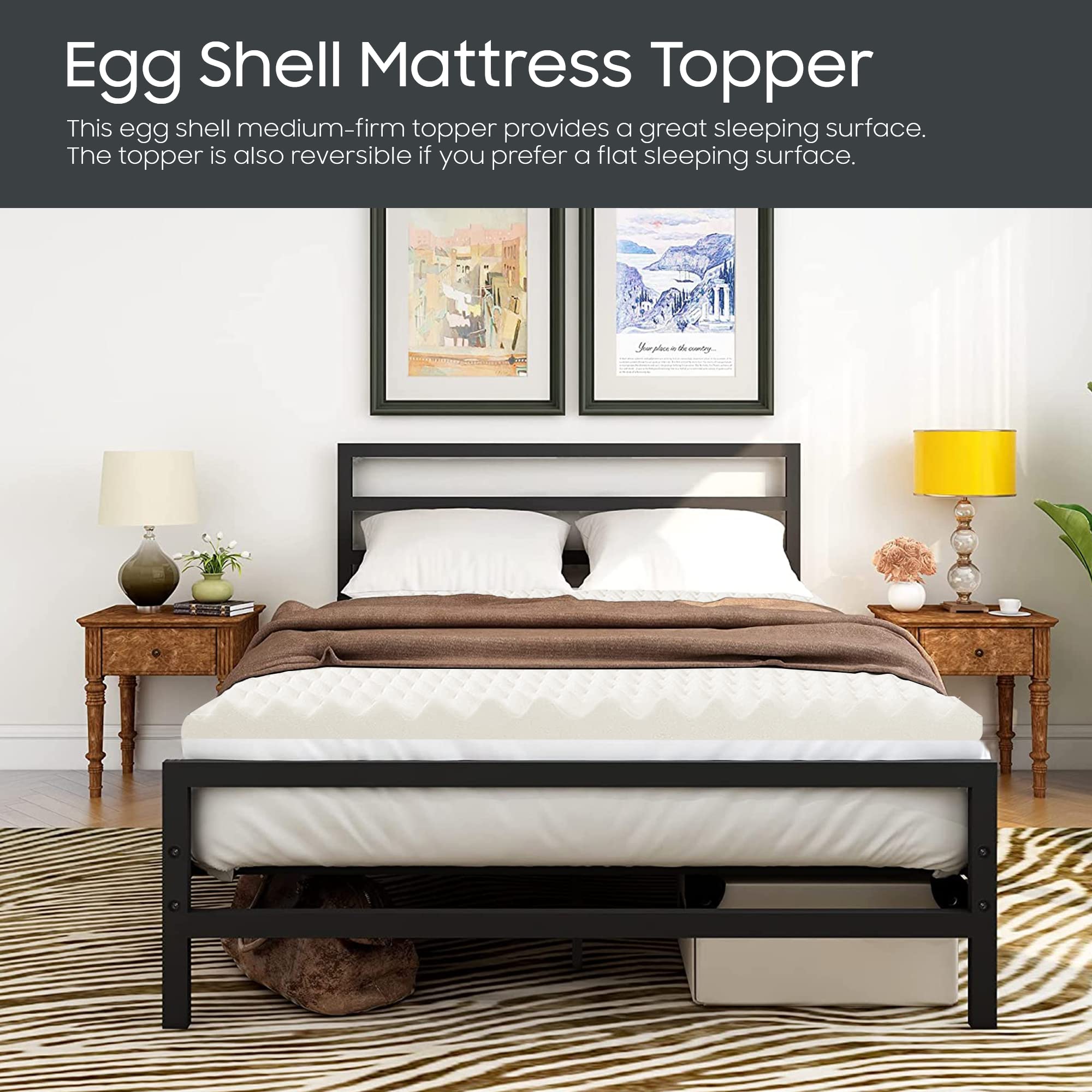 Nutan 1-inch Breathable Convoluted Egg Shell Design Mattress Topper, Orthopedic Support for Better Sleeping, Soft Bed Toppers for Back Pain and Maintaining Proper Posture, Full, White
