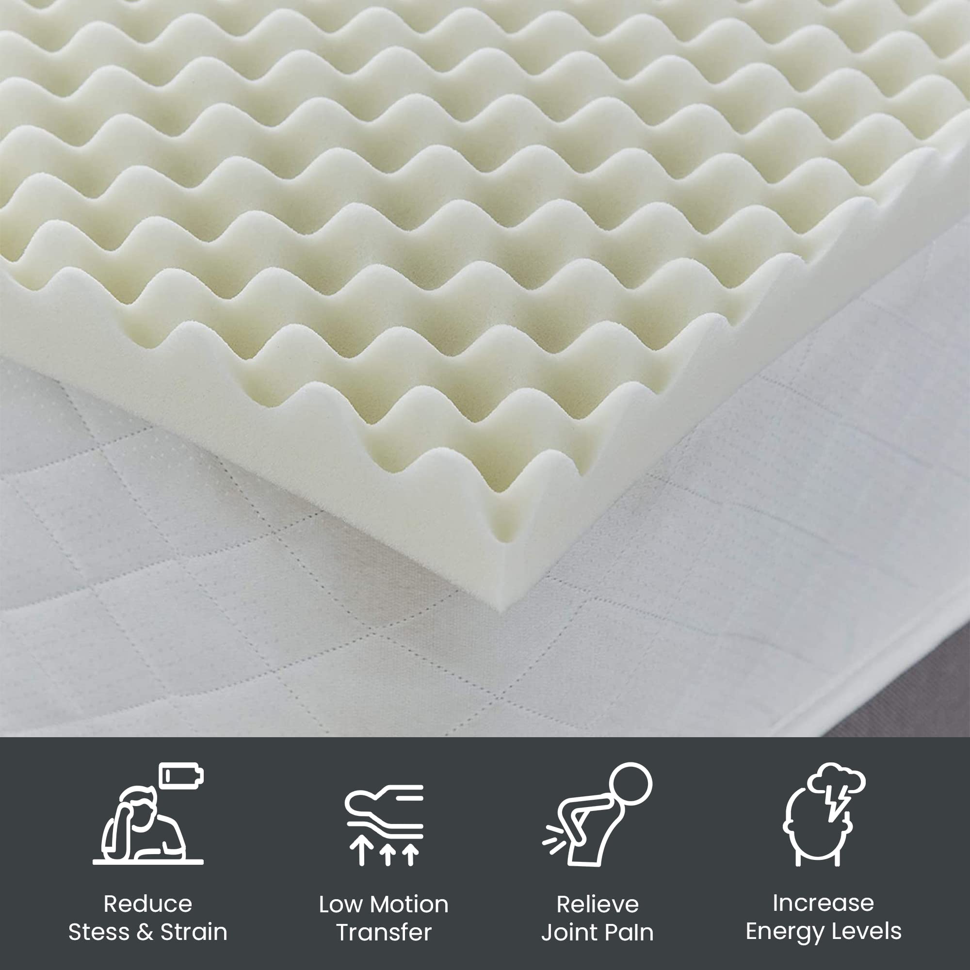 Nutan 1-inch Breathable Convoluted Egg Shell Design Mattress Topper, Orthopedic Support for Better Sleeping, Soft Bed Toppers for Back Pain and Maintaining Proper Posture, Full, White