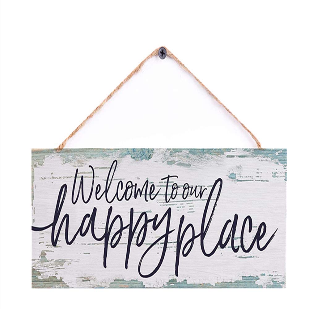 Welcome to our happy place sign decor 6"x12" Wood Hanging Décor for front door home sign